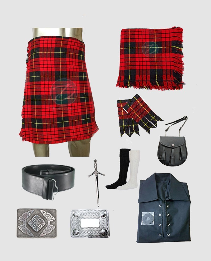 9 Pieces Clan MacQueen Tartan Kilt Outfit