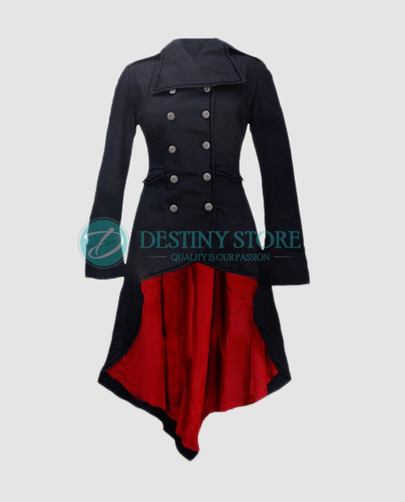 Ladies Waterfall Hemline Red Lining Coat